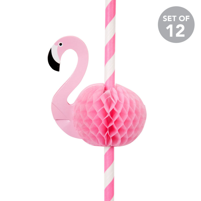Funky Pom-Pom Flamingo Straws - Pinks & Green