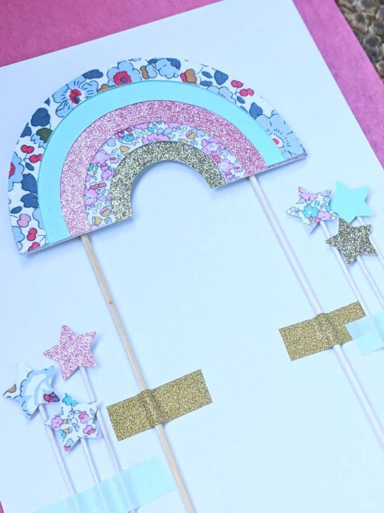 Liberty Print Rainbow Cake Topper - By The Paper Rainbow Co - Pinks & Green